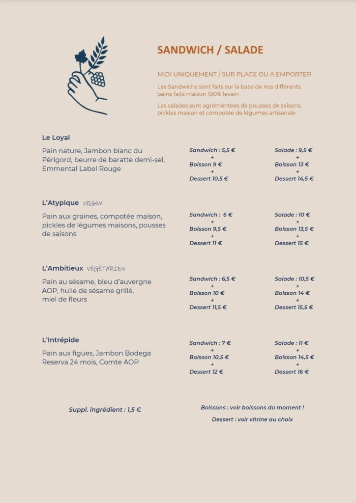 Menu – Levain Le vin Bordeaux